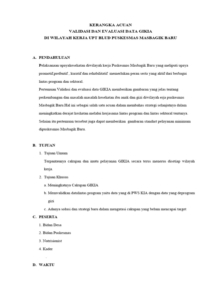 Kerangka Acuan Validasi Gikia | PDF