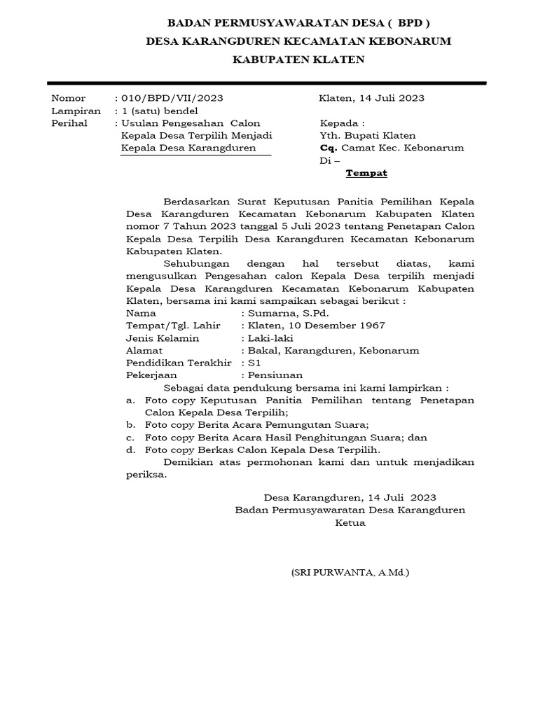 PENETAPAN Calon Kepala Desa Oleh BPD | PDF