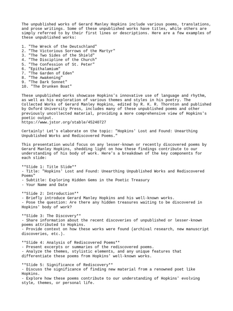 The Unpublished Works of Gerard Man | PDF | Poetry