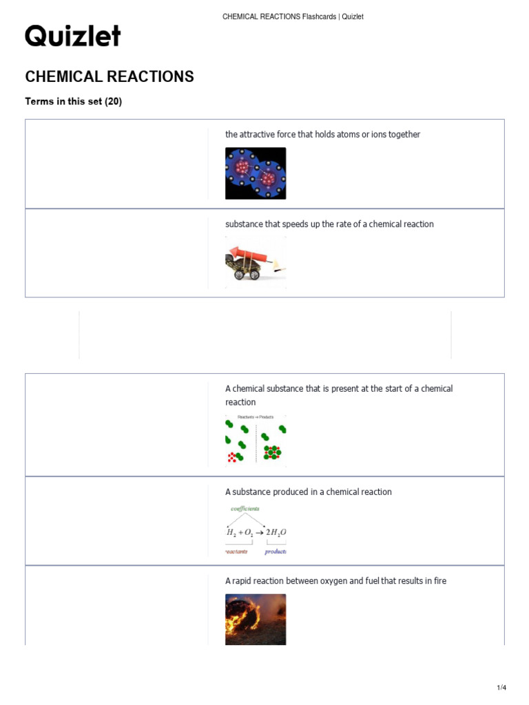 CHEMICAL REACTIONS Flashcards - Students | PDF | Chemical Reactions ...