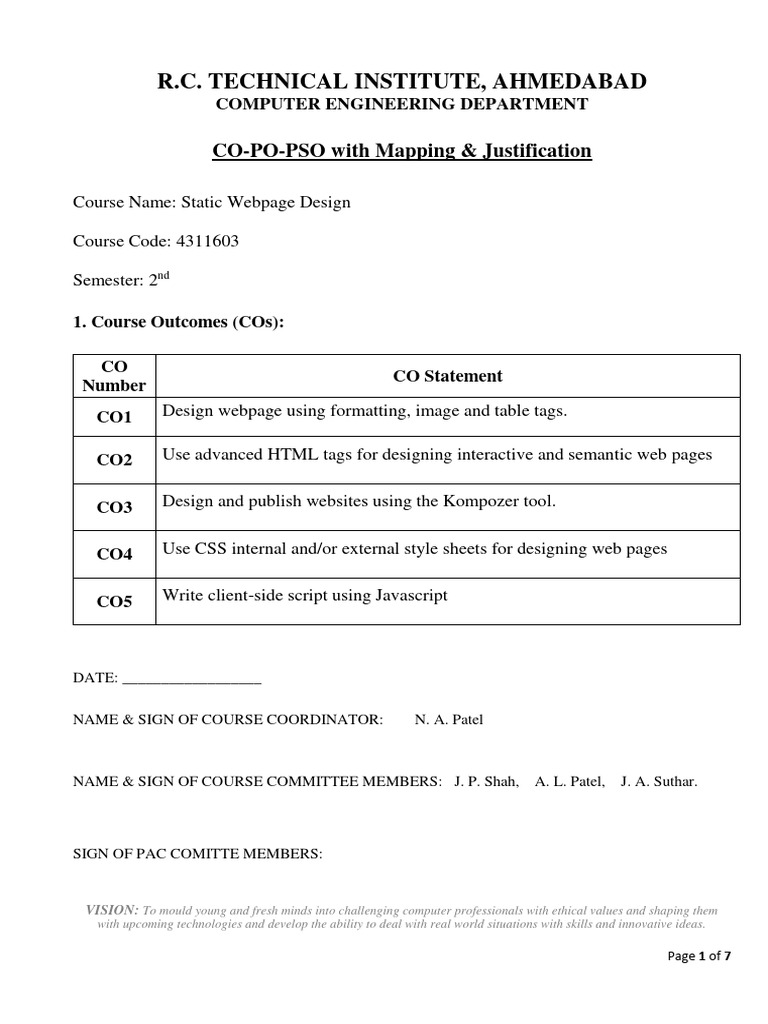 SWPD - 4311603 - CO-PO-PSO Mapping With Justification Format For ...