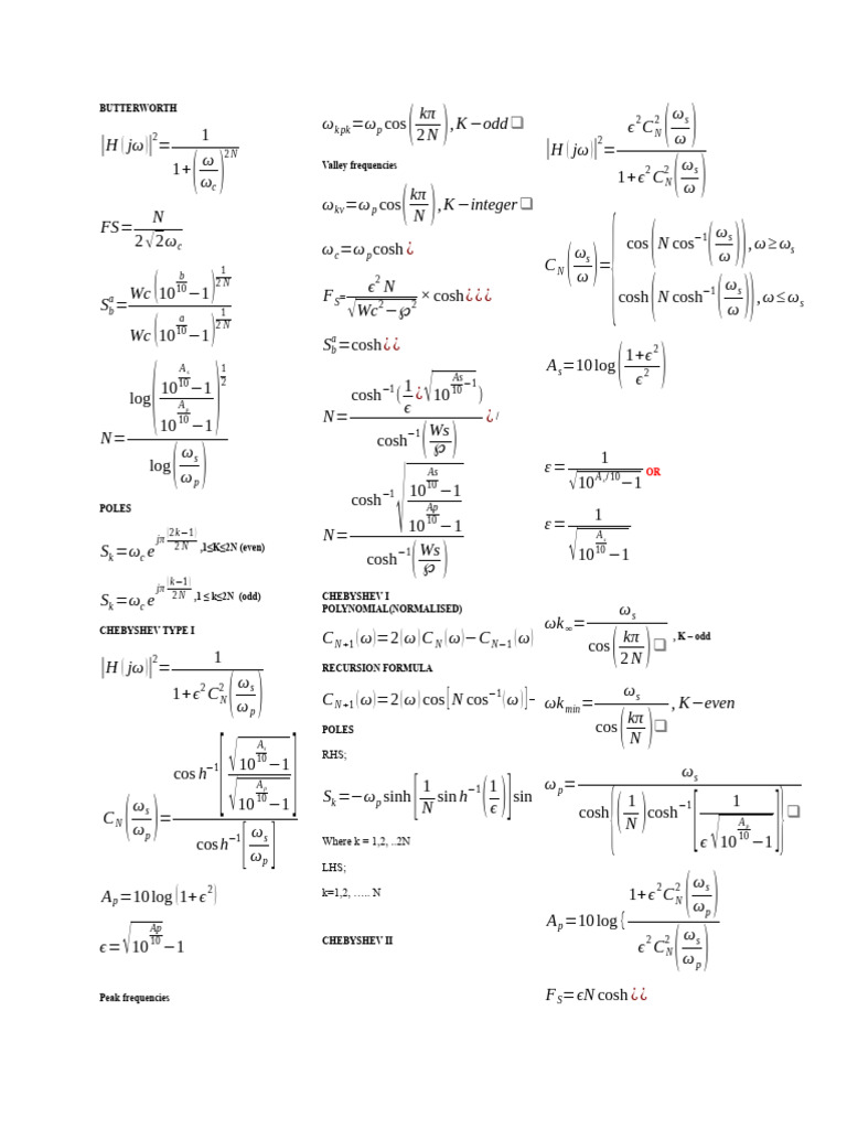 Analogue Filters Formulae (Corrected Version 4.0) | PDF | Control Engineering | Algorithms