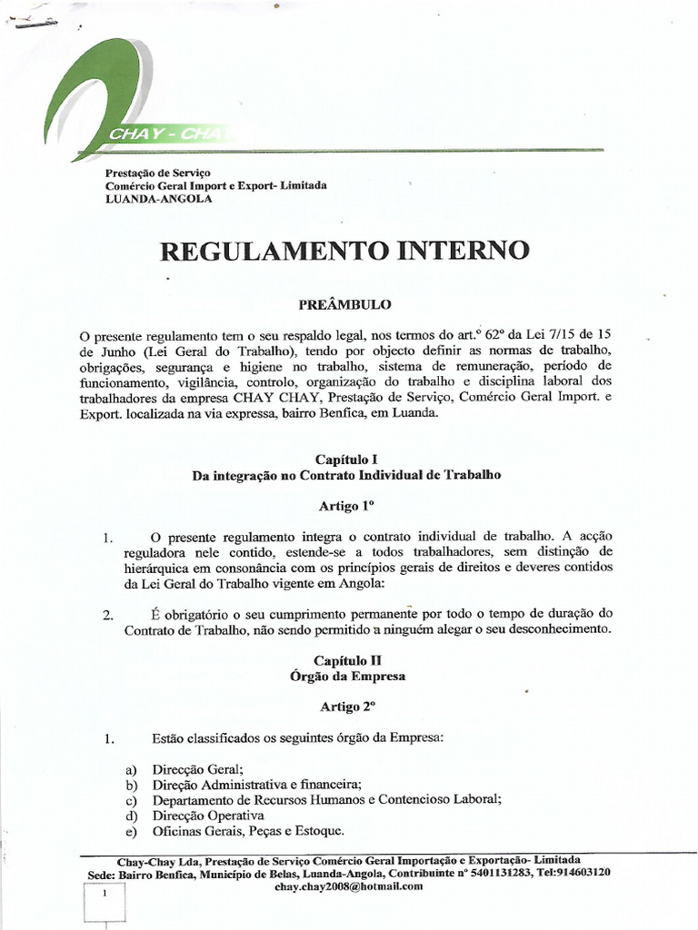 Modelo de Regulamento Interno - 1 | PDF