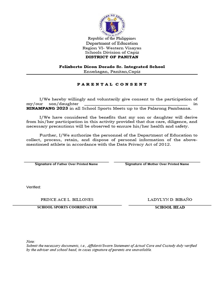 Parent Consent for Basketball Participation | PDF