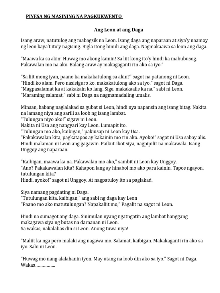 Pyesa NG Masining Na Pagkukwento 2 | PDF