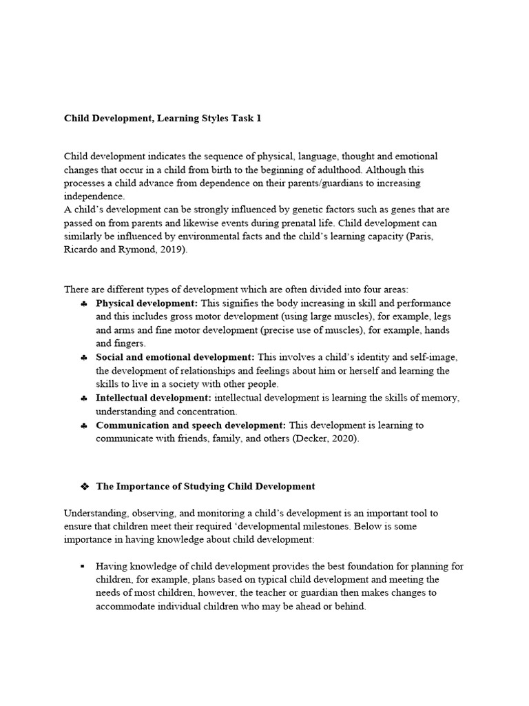 Child Development, Learning Styles Task 1 | PDF | Attachment Theory ...