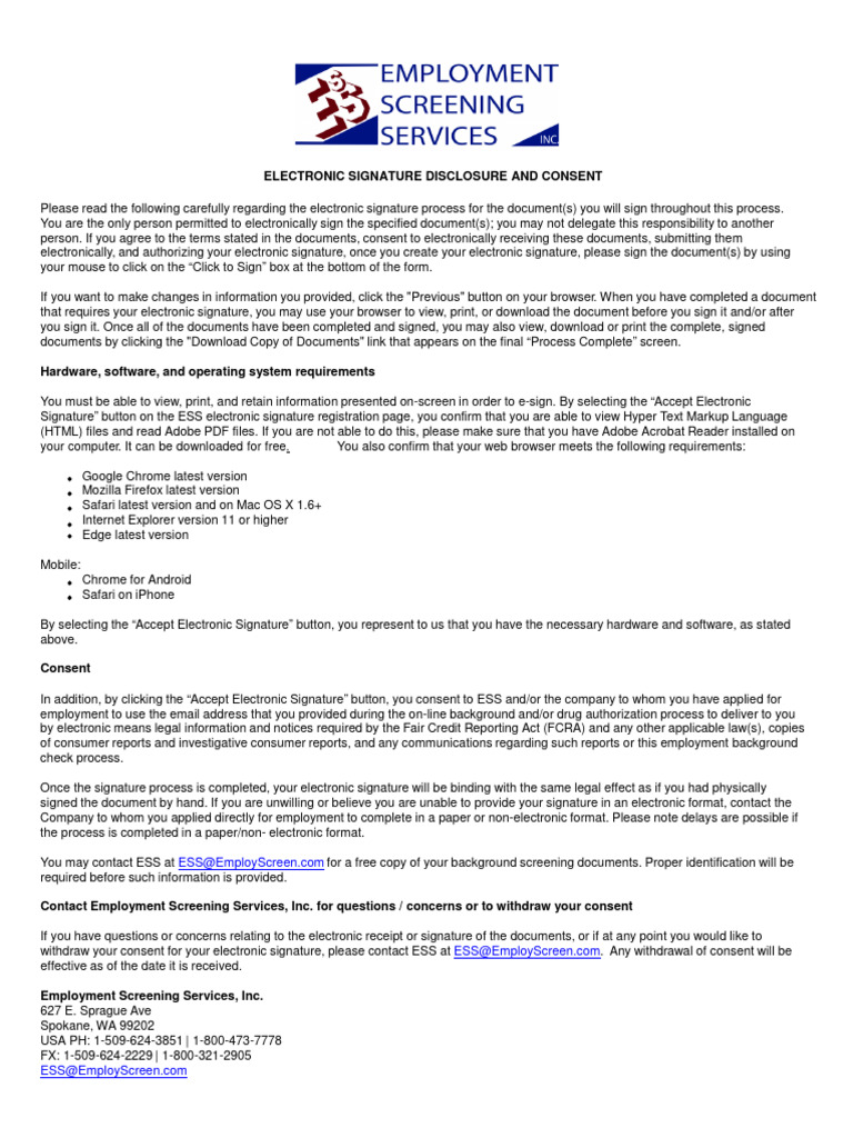 ESS Electronic Signature Disclosure and Consent | PDF | Html | Safari ...