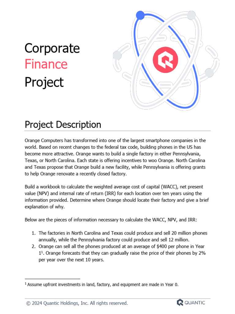 Quantic Finance Project: Factory Location Analysis | PDF | Depreciation ...
