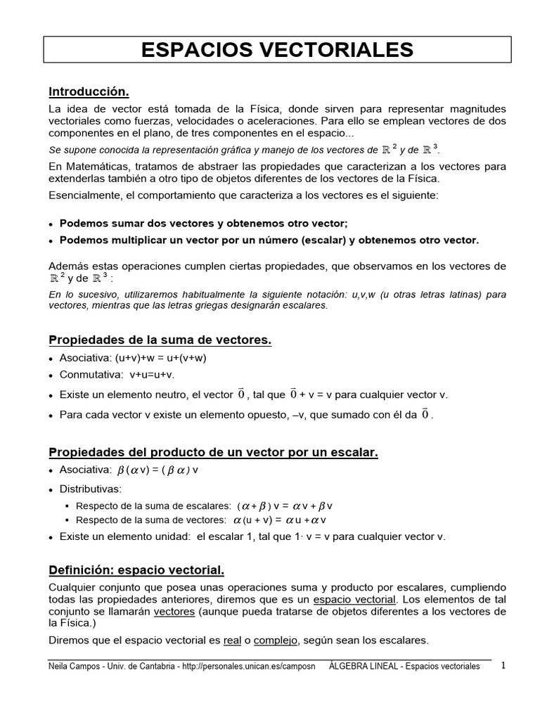 Tema3 Espacios Vectoriales2 | PDF | Espacio vectorial | Escalar (Matemáticas)