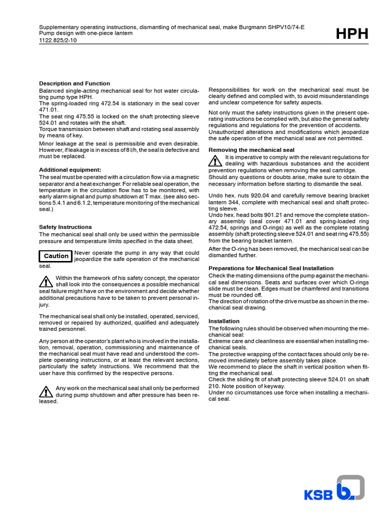 HPH Burgmann Seals | PDF | Bearing (Mechanical) | Manufactured Goods