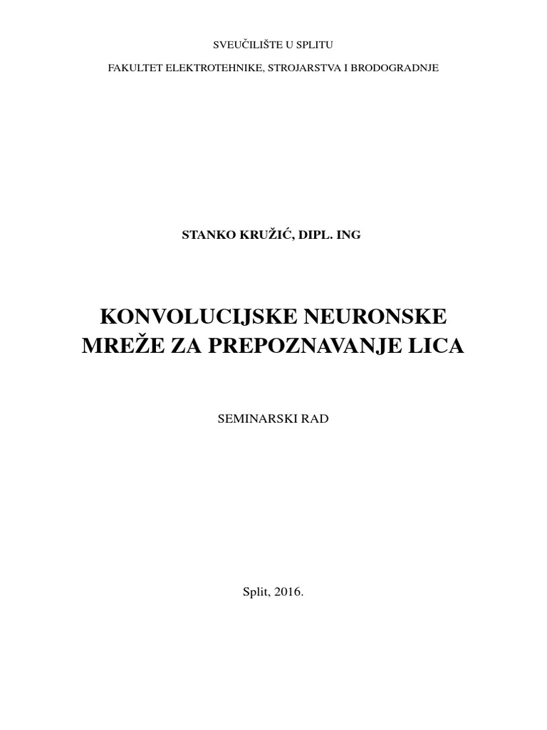 Konvolucijske Neuronske Mreže Za Prepoznavanje Lica | PDF