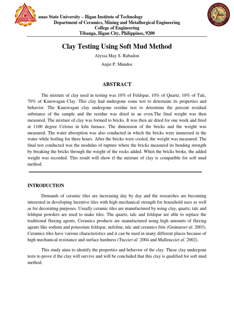 CER 127 Sample Lab Report | Download Free PDF | Clay | Brick