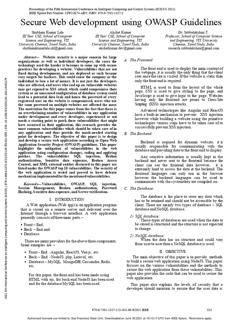 Secure Web Development Using OWASP Guideline | PDF | Password | World Wide Web