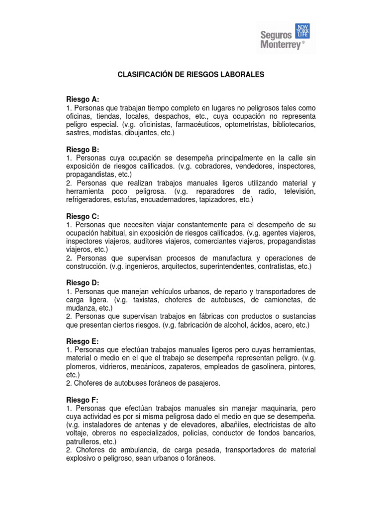 Tabla de Riesgos Laborales Accidentes Personales | PDF