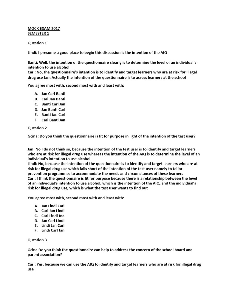 Mock Exam 2017 | PDF | Validity (Statistics) | Intelligence Quotient