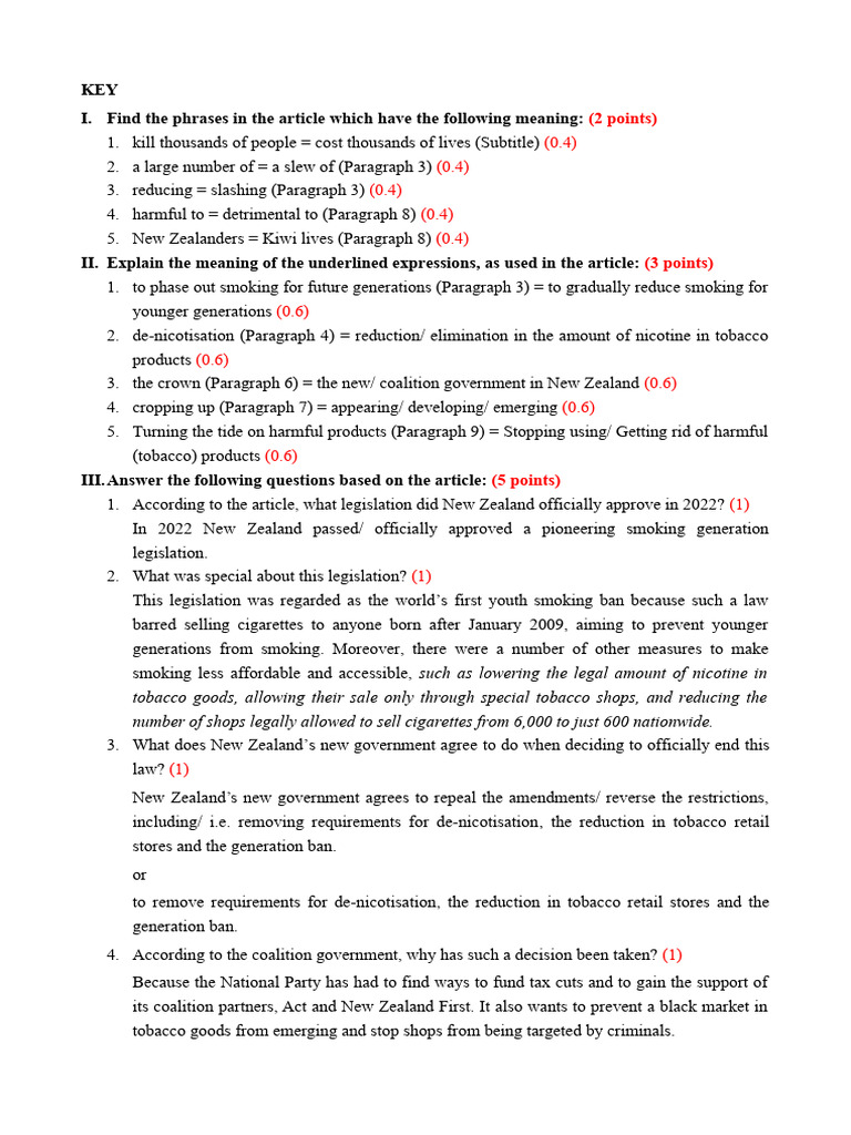 KEY - Final ESP 1 Reading Exam | PDF | Tobacco Smoking | Addiction