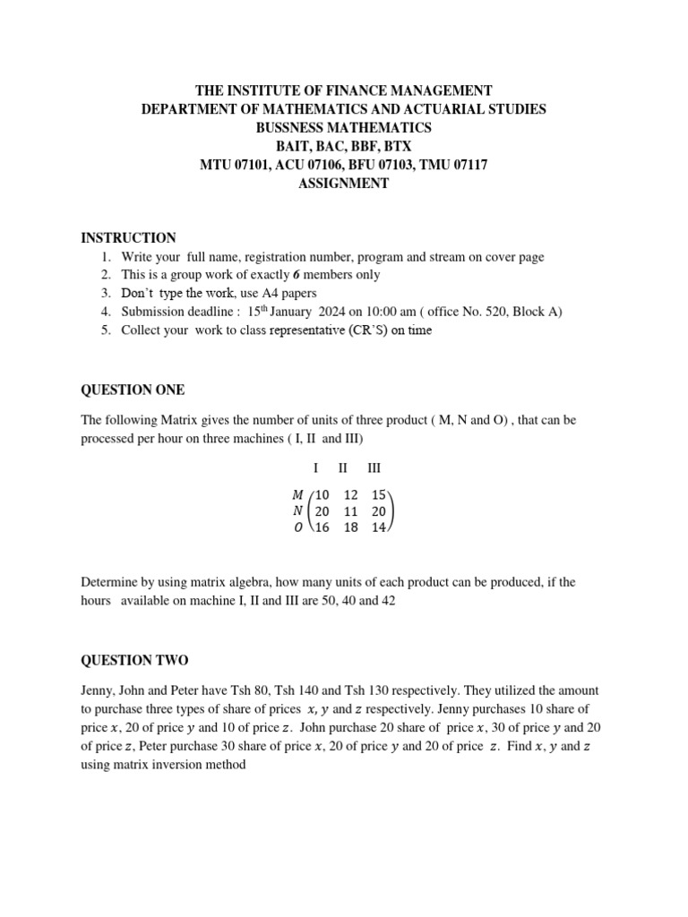 Assignment 2023-2024 Bac-1 | Download Free PDF | Mathematics