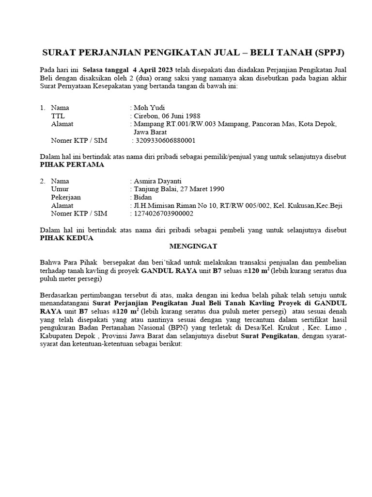 PPJB Kons. Gandul Raya A.N Asmira Dayanti | PDF