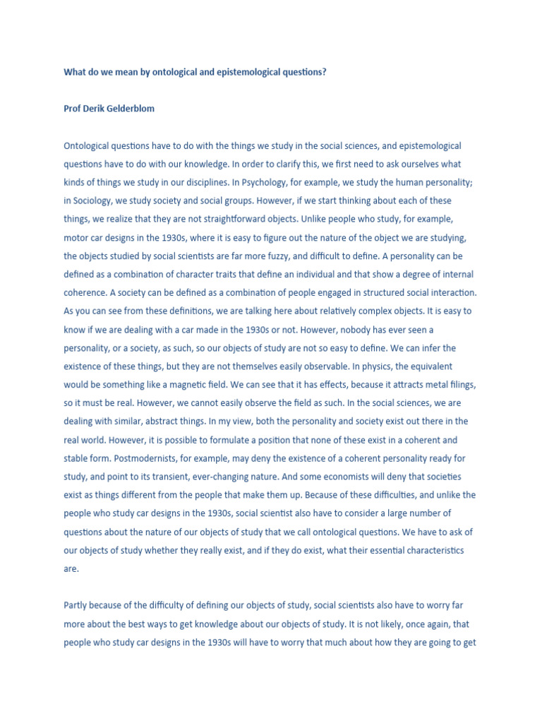 Ontological 2 Bquestions 2 Bhave 2 | PDF | Knowledge | Epistemology