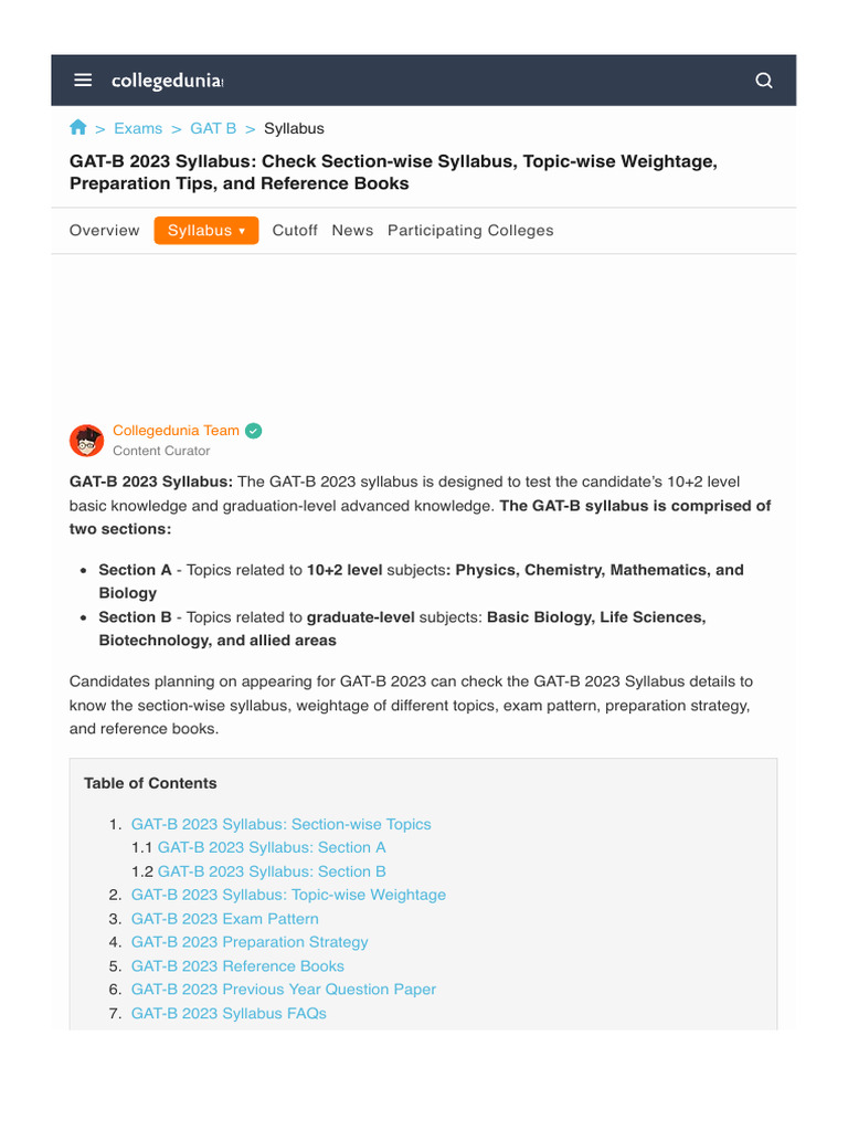 GAT-B 2023 Syllabus Overview | PDF | Science & Mathematics | Computers