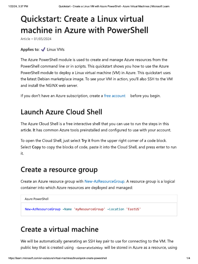 Azure Linux VM Powershell LAB | PDF