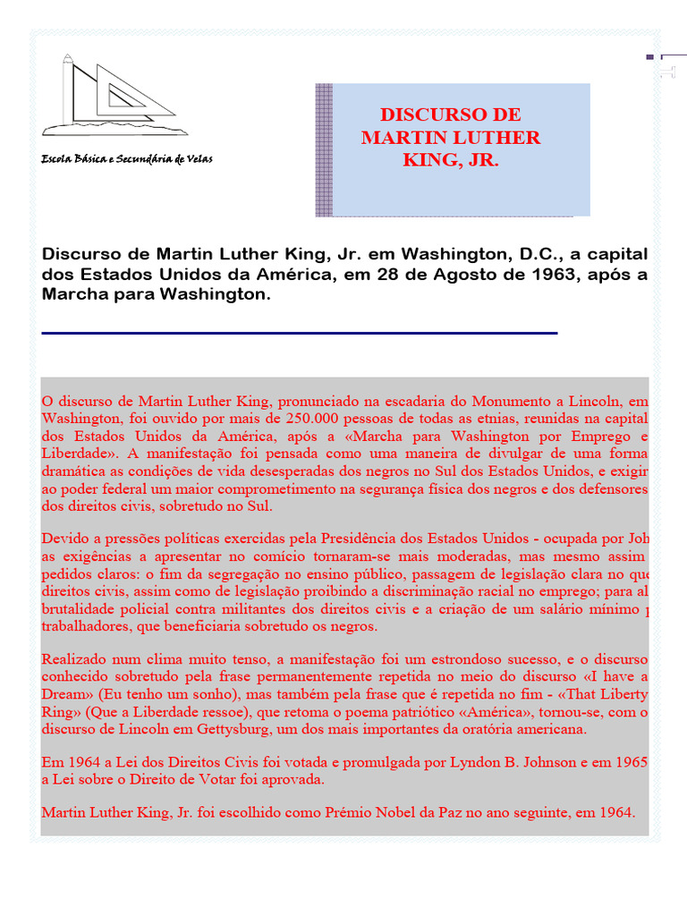 Discurso de Martin Luther King em 1963 | PDF | Martin Luther King Jr ...
