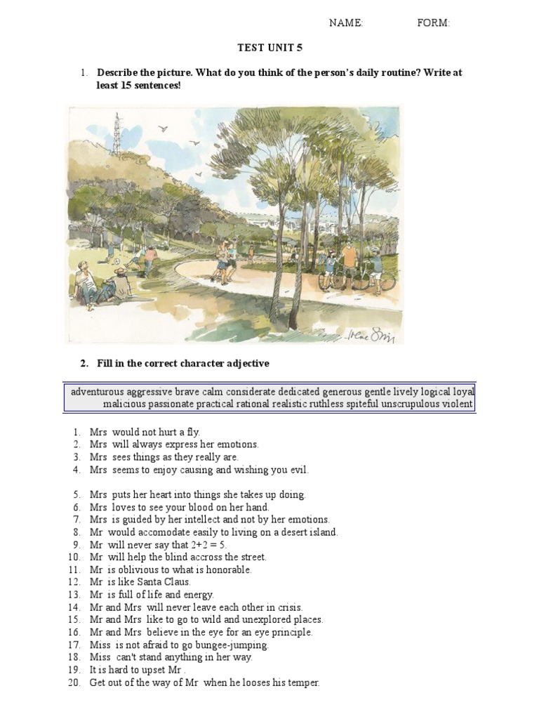 Test Unit 5: Completion Exercises | PDF