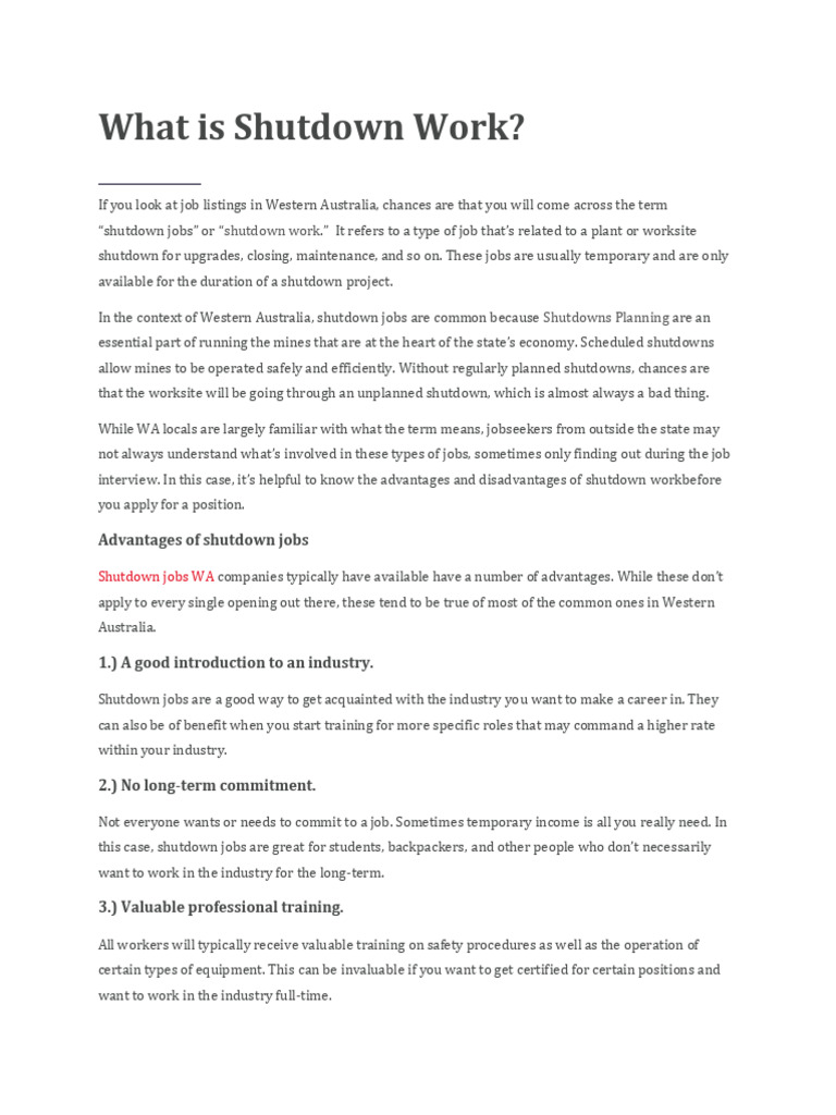 Shutdown | PDF | Employee Benefits | Employment