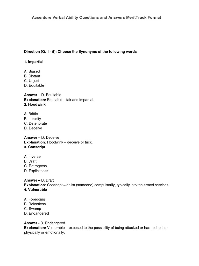 Accenture Verbal Ability Questions and Answers AMCAT Pattern 2 | PDF