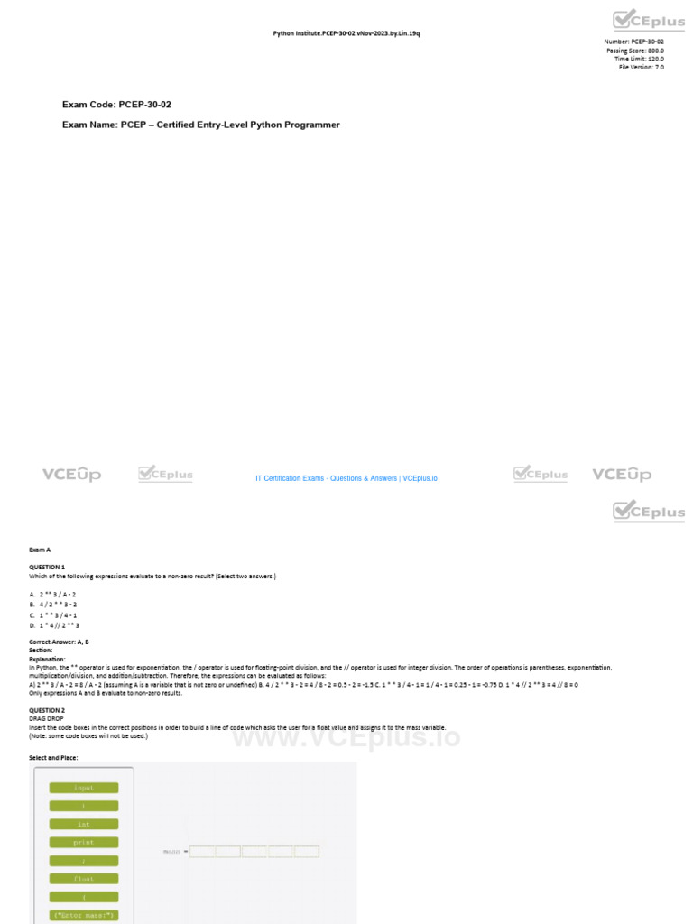 Python-Institute PCEP-30-02 Vnov-2023 by - Lin - 19q | PDF | Control ...