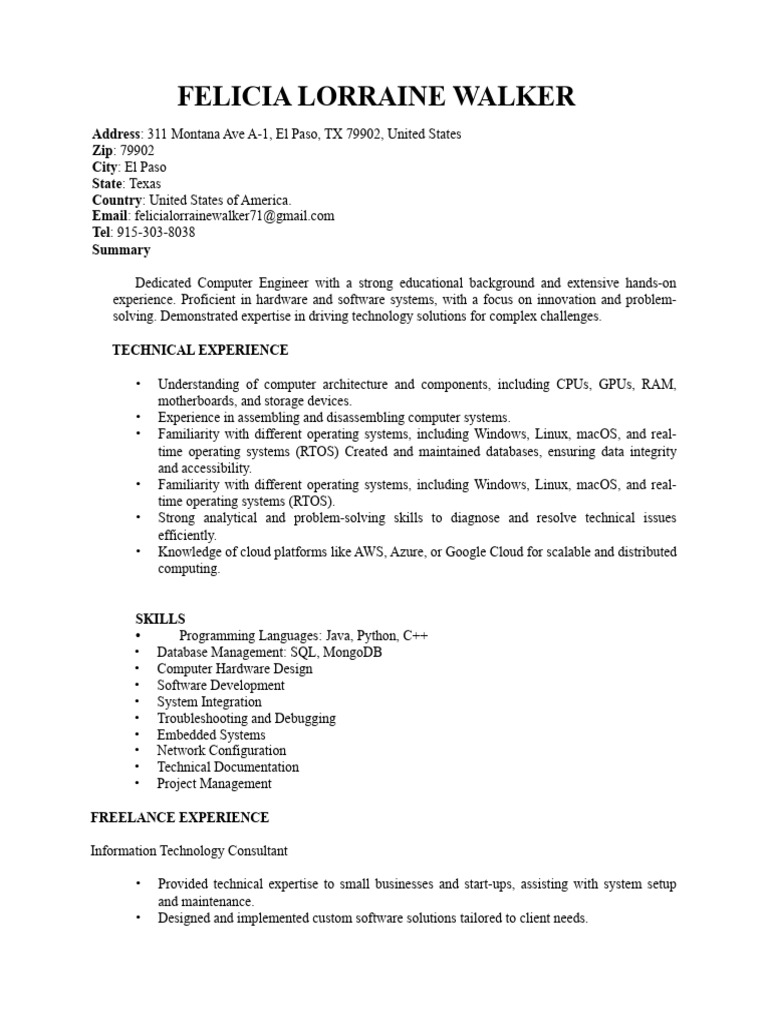 Felicia Lorraine Walker CV 1 | PDF | Operating System | Cloud Computing