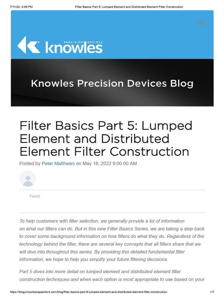 Filter Basics Part 5 - Lumped Element and Distributed Element Filter ...