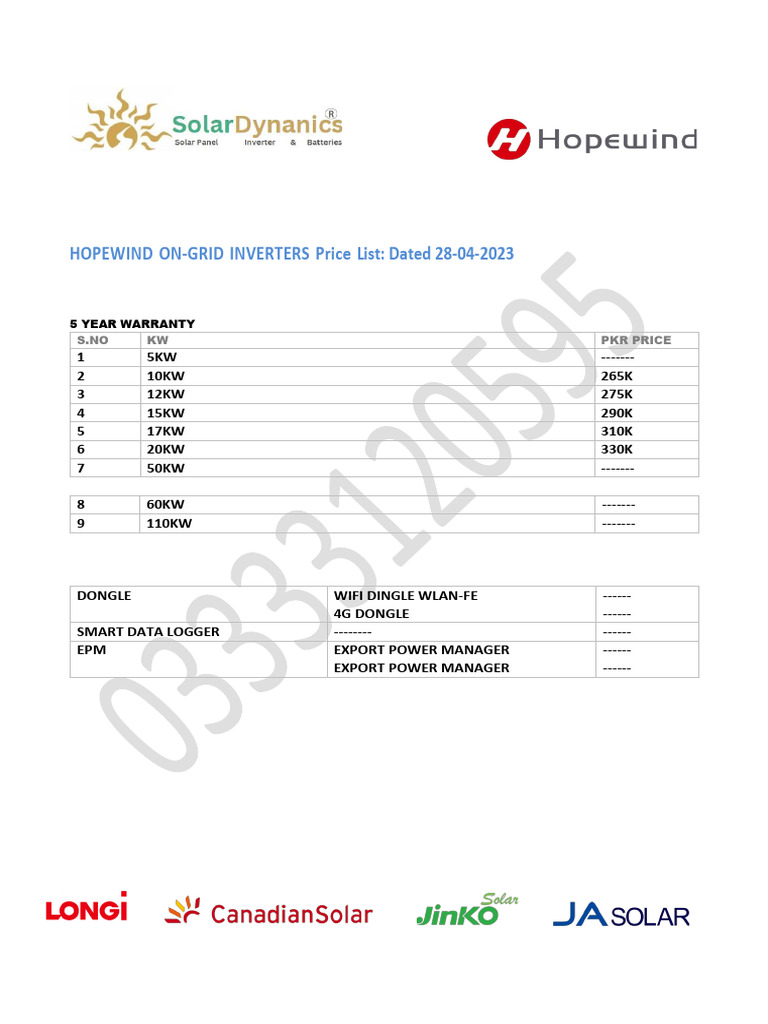 HOPEWIND ON-GRID INVERTERS Price List | PDF | Computers