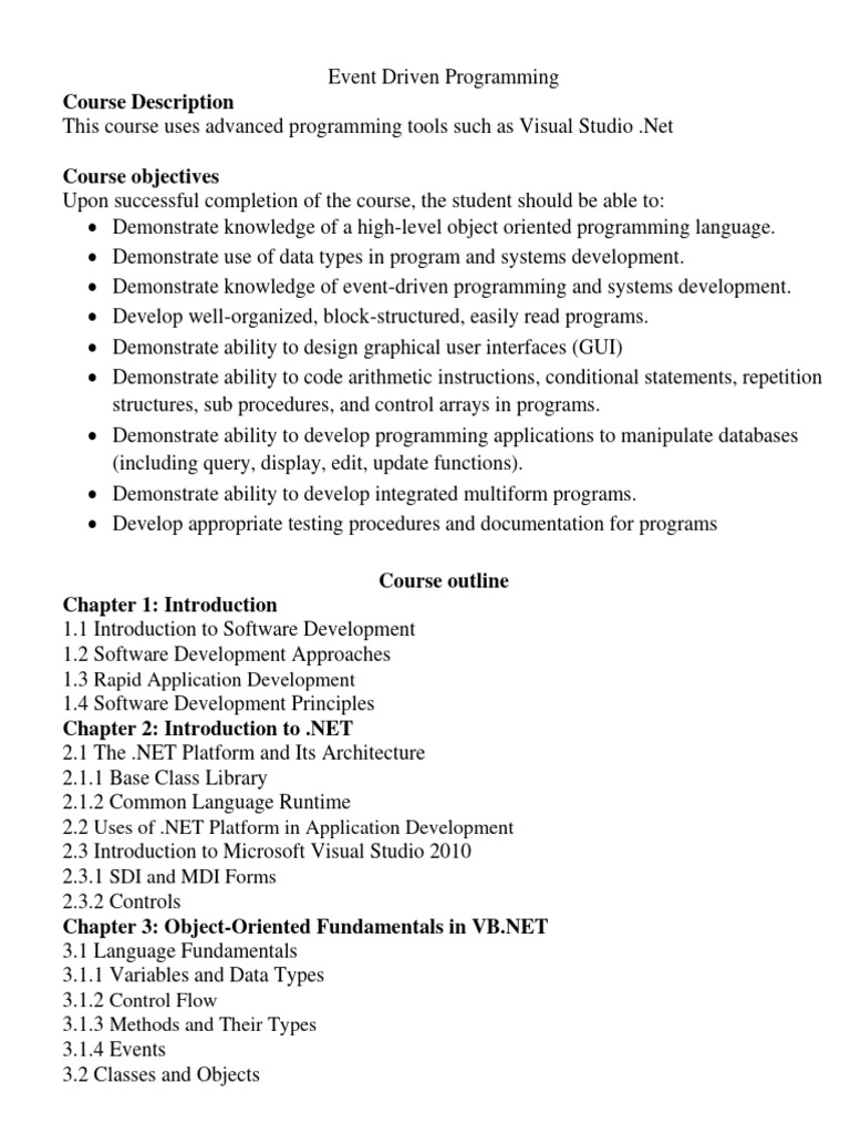 Event Driven Programming Course Out Line | PDF | Computer Programming | Programming