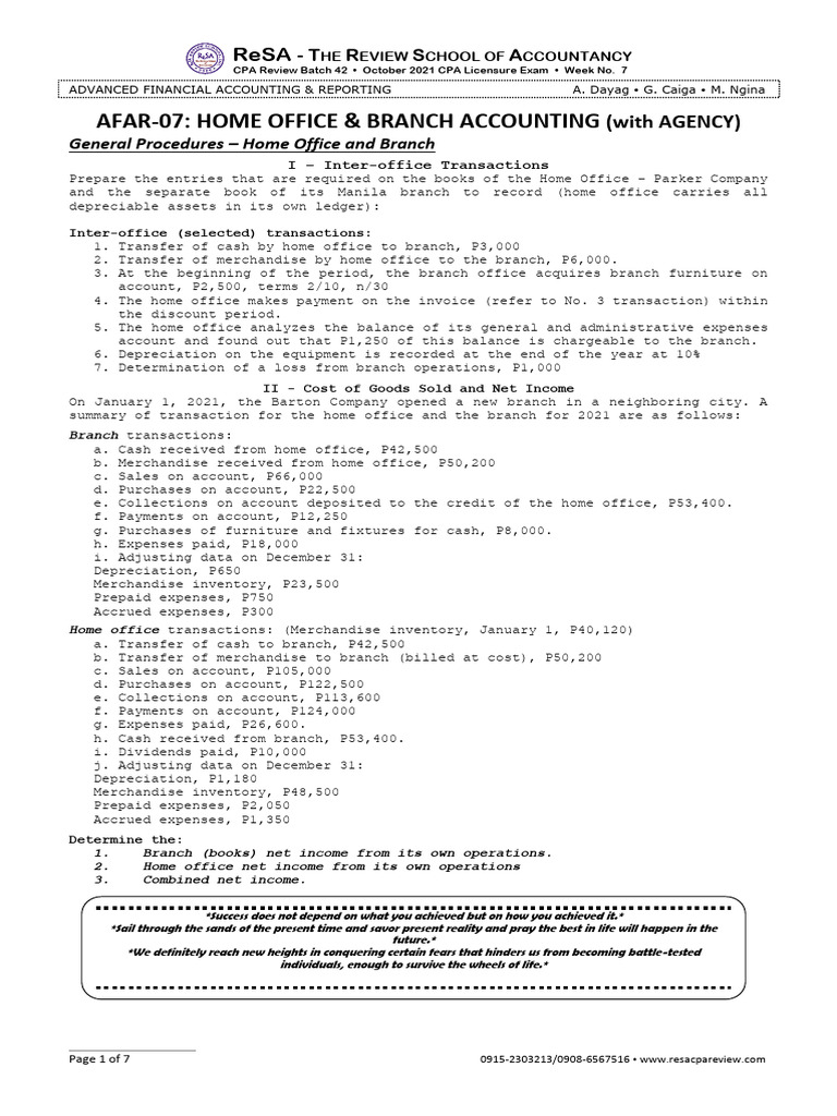 AFAR-07 (Home-Office & Branch Accounting) | PDF | Debits And Credits ...