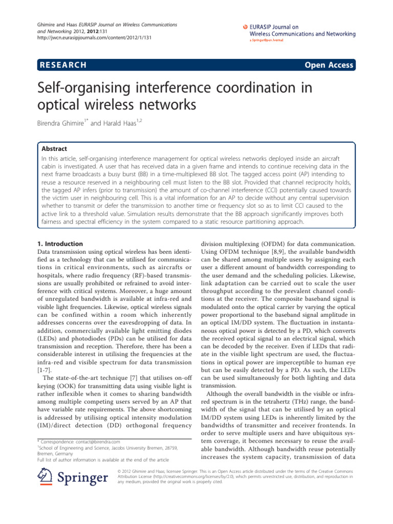 Self-Organising Interference Coordination in Optical Wireless Networks ...