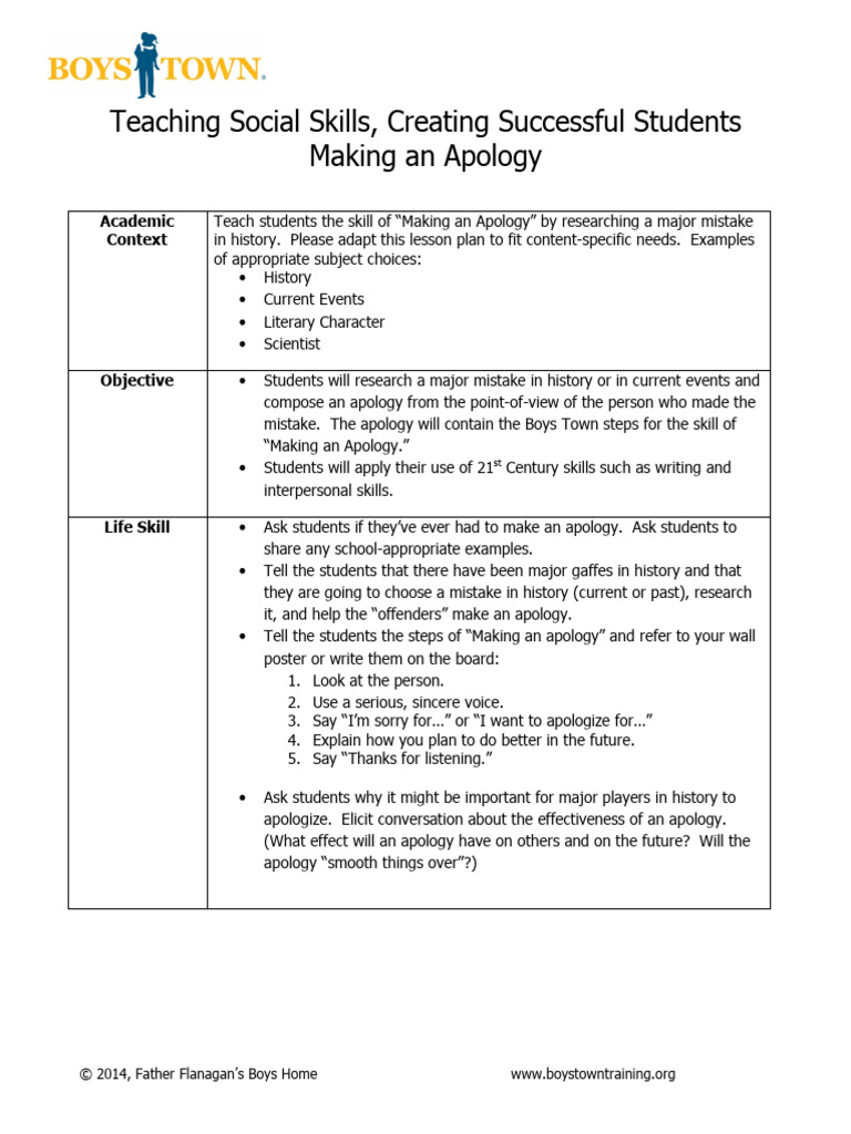 Making An Apology Lesson Plan | PDF