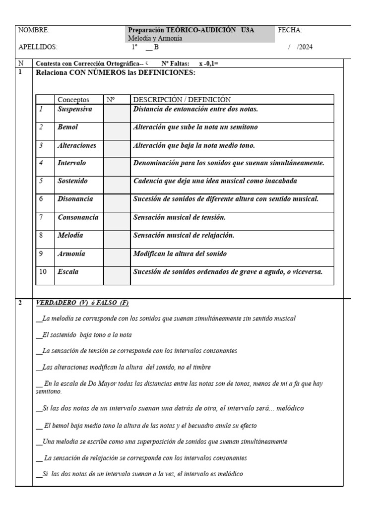 Soluciones - Preparación EX T3 - 2024 MELODÍA y ARMONÍA - Rosales Teórico Audición | PDF