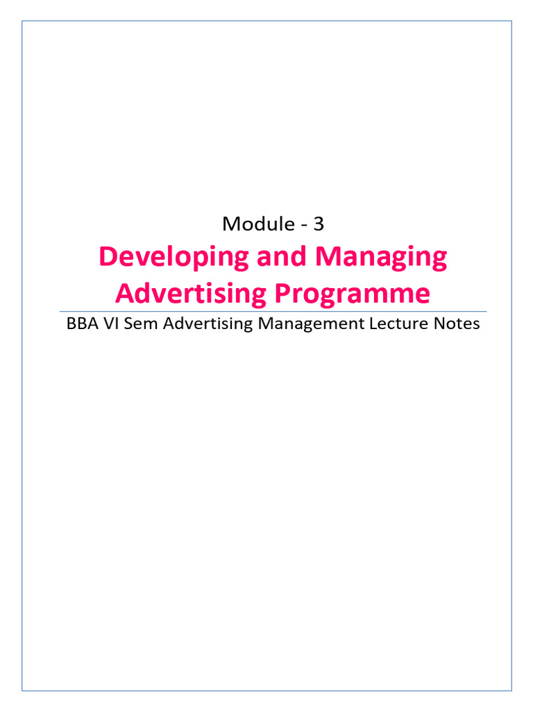 Module 3 - Developing Advertising Programme | PDF | Advertising | Marketing Module 3 - Developing Advertising Programme | PDF | Advertising | Marketing