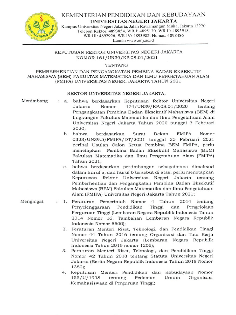 Keputusan Rektor-SK Rektor No 161 UN39 KP.08.01 2021 Tentang ...