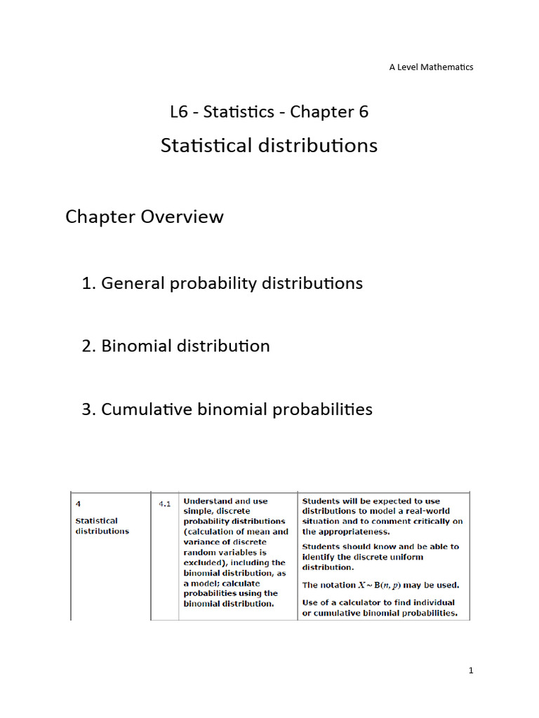 Stats 1 Chapter 06 Statistical Distributions Booklet | PDF | Probability Distribution | Random ...