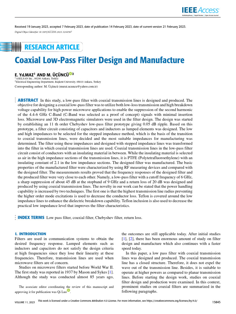 Coaxial Low-Pass Filter Design and Manufacture | PDF | Electronic Filter | Transmission Line