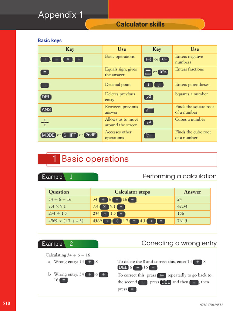 Appendix 1 Calculator Skills | Download Free PDF | Square Root ...