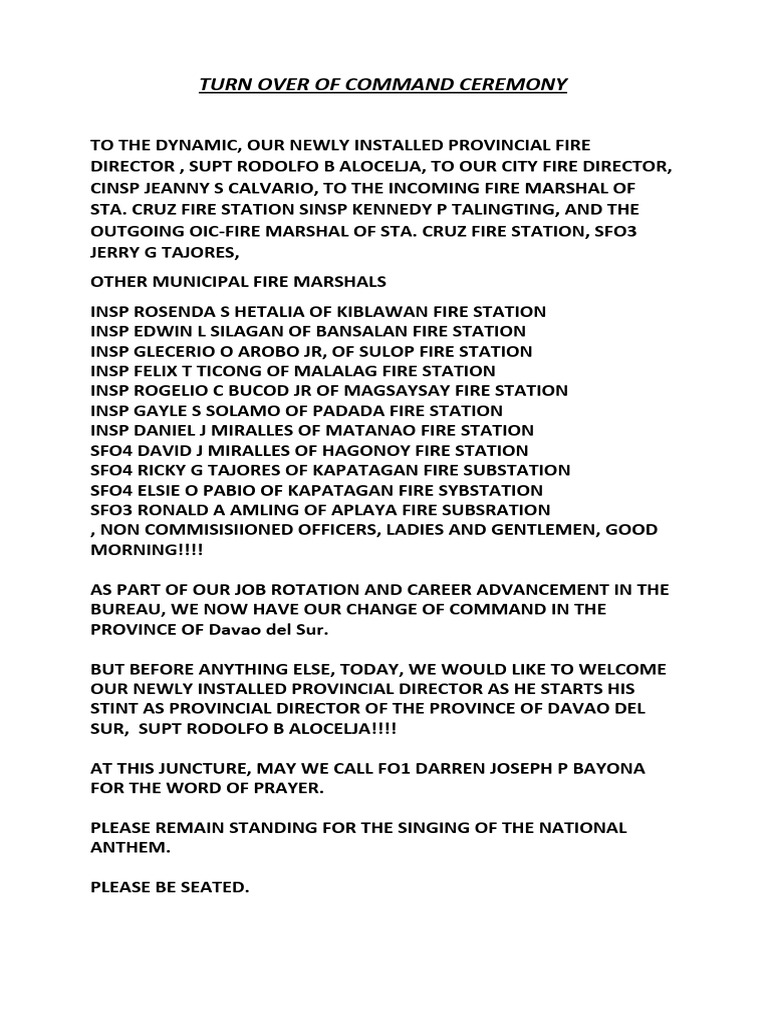 Turn Over of Command Ceremony Script | PDF