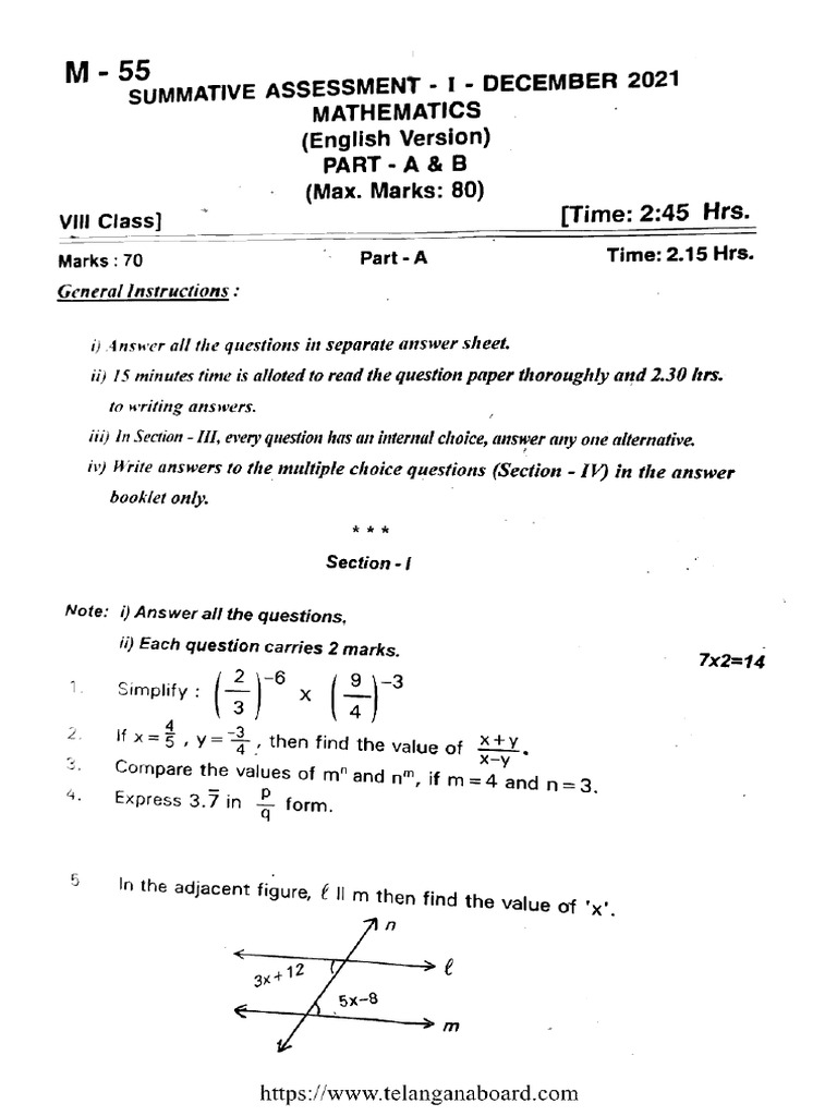 Tsbie Class 8 Mathematics English Version M 55 Dec 2021 | PDF