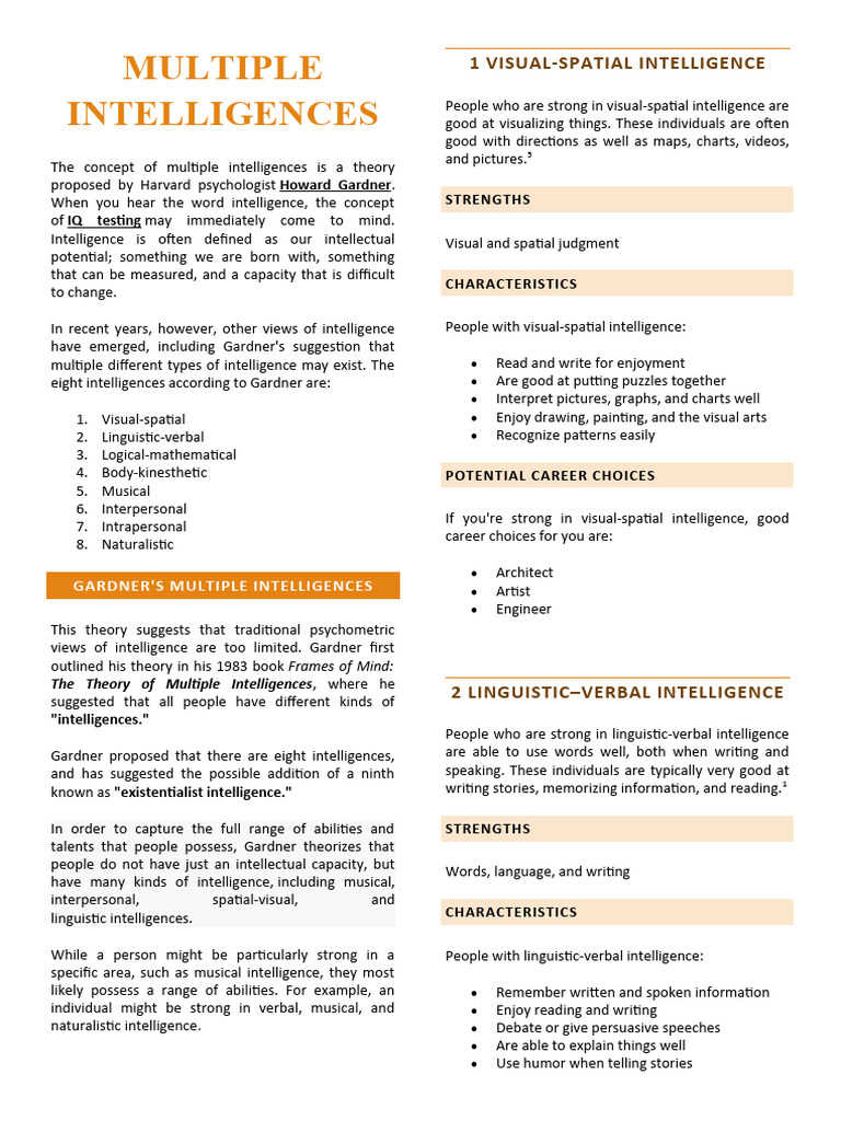 Multiple Intelligences | PDF | Intelligence | Cognition