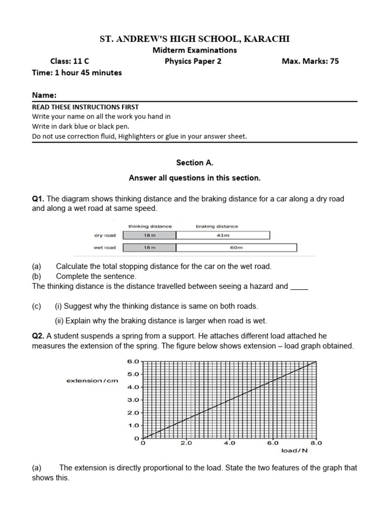 Class 11 C Physics Midterm Exam Paper | PDF | Temperature | Water