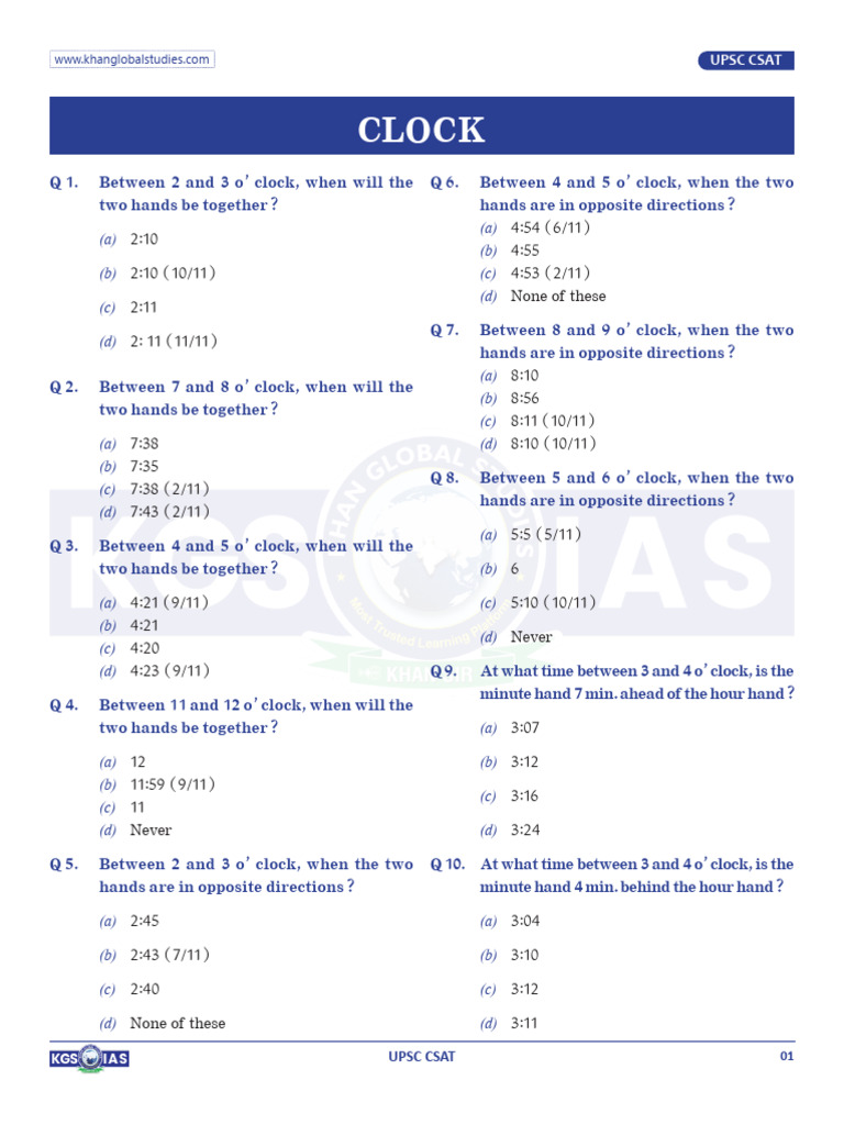 CSAT - Clock Questions | PDF | Clock | Spacetime