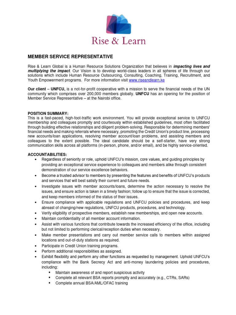 Member Service Representative | Download Free PDF | Money Laundering ...