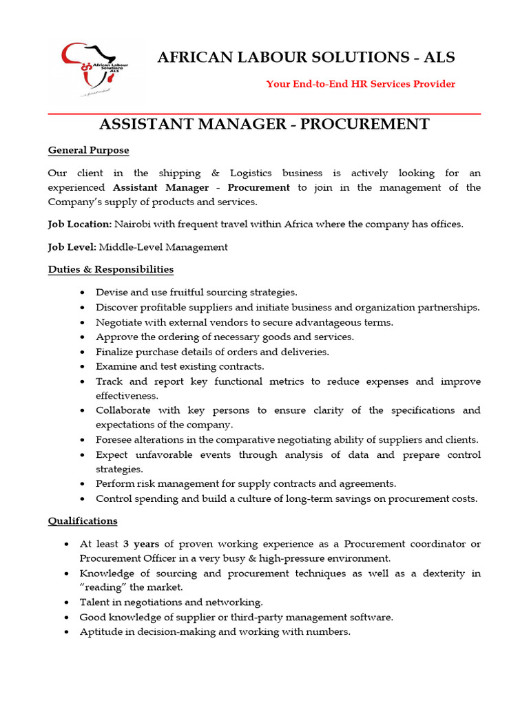Assistant Manager - Procurement. | PDF | Procurement | Supply Chain